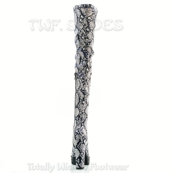 Pazz | Shoes | Skin Stretch Lug Sole Thigh High Snake Skin Print | Poshmark